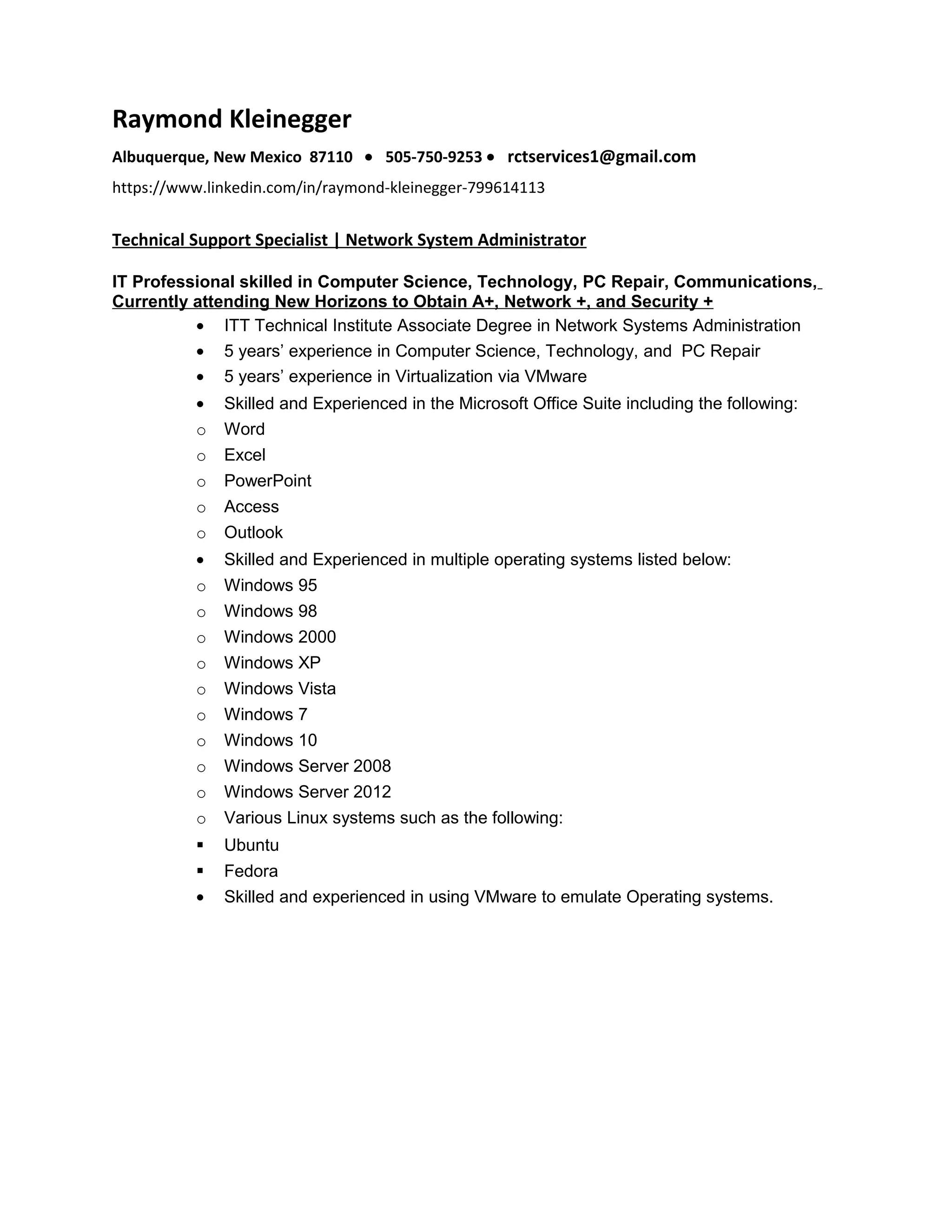Raymond Kleinegger Resume New PDF