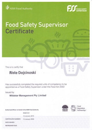 FSS Certificate | PDF | Food & Drink