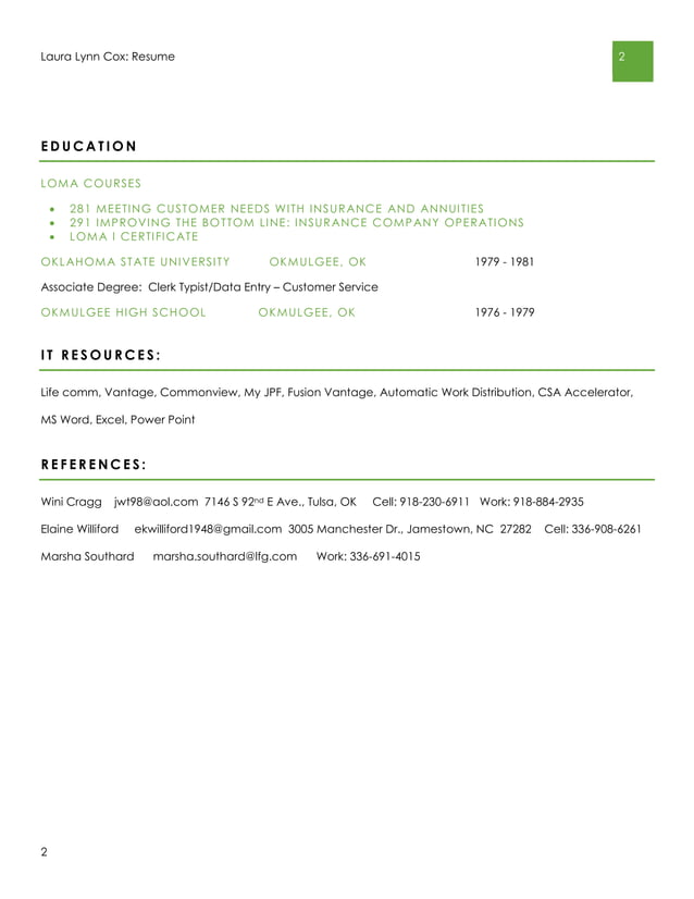 Laura Cox 2016 Final Resume word doc | PDF