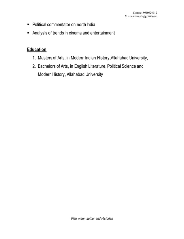 Brief Profile- Amaresh Misra | DOCX