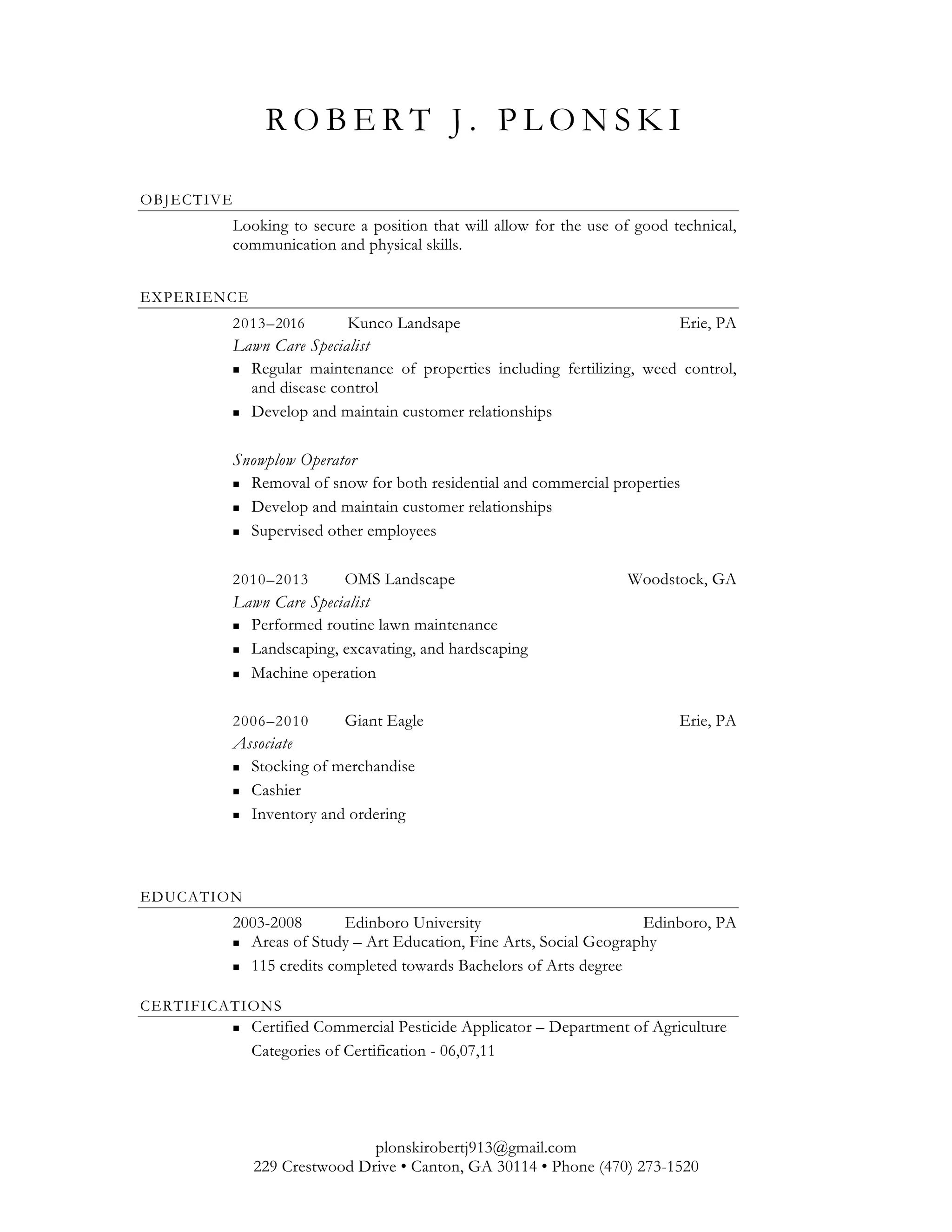 Robert Plonski Resume | PDF