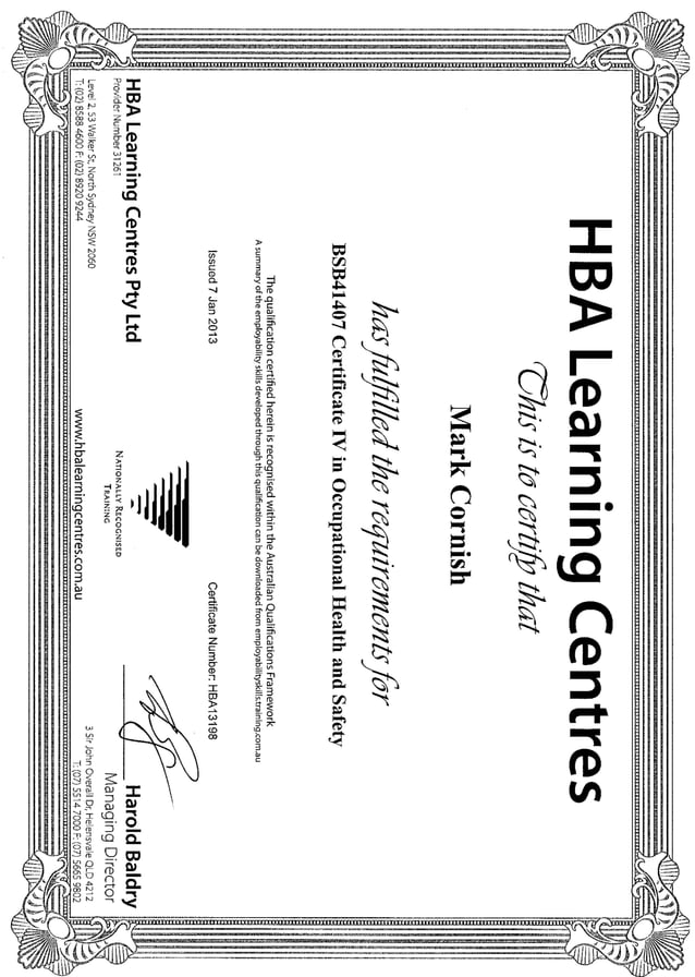 Cert IV OHS - Mark Cornish | PDF