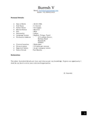 Suresh V Resume | DOCX | Civil Engineering Industry | Industries