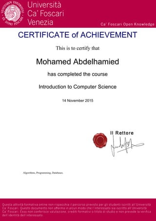 Introduction to Computer Science_Certificate | PDF