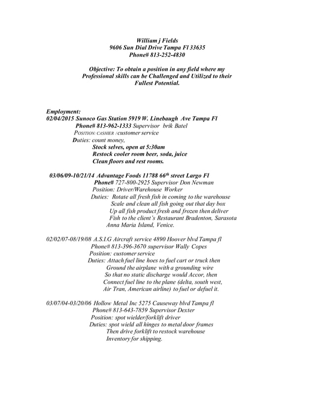William j Fields Resume 02 - 1.20.15