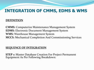 INTEGRATION OF CMMS, EDMS AND WMS | PPT