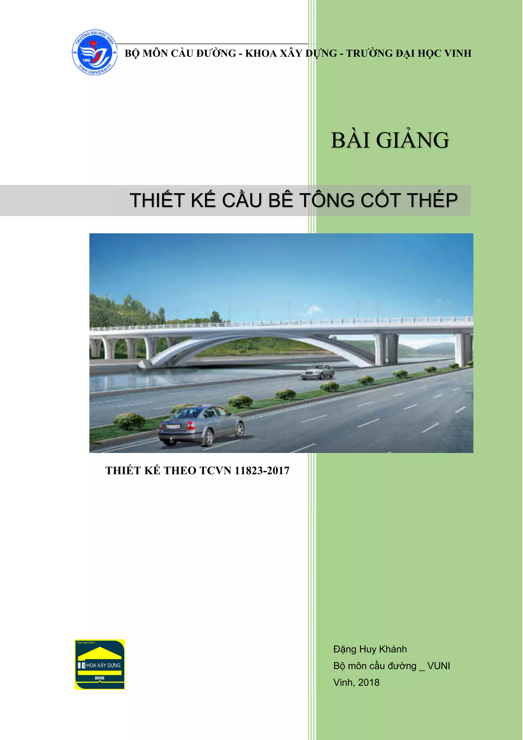 Bài giảng thiết kế cầu BTCT theo tiêu chuẩn mới TCVN 118232017 | PDF
