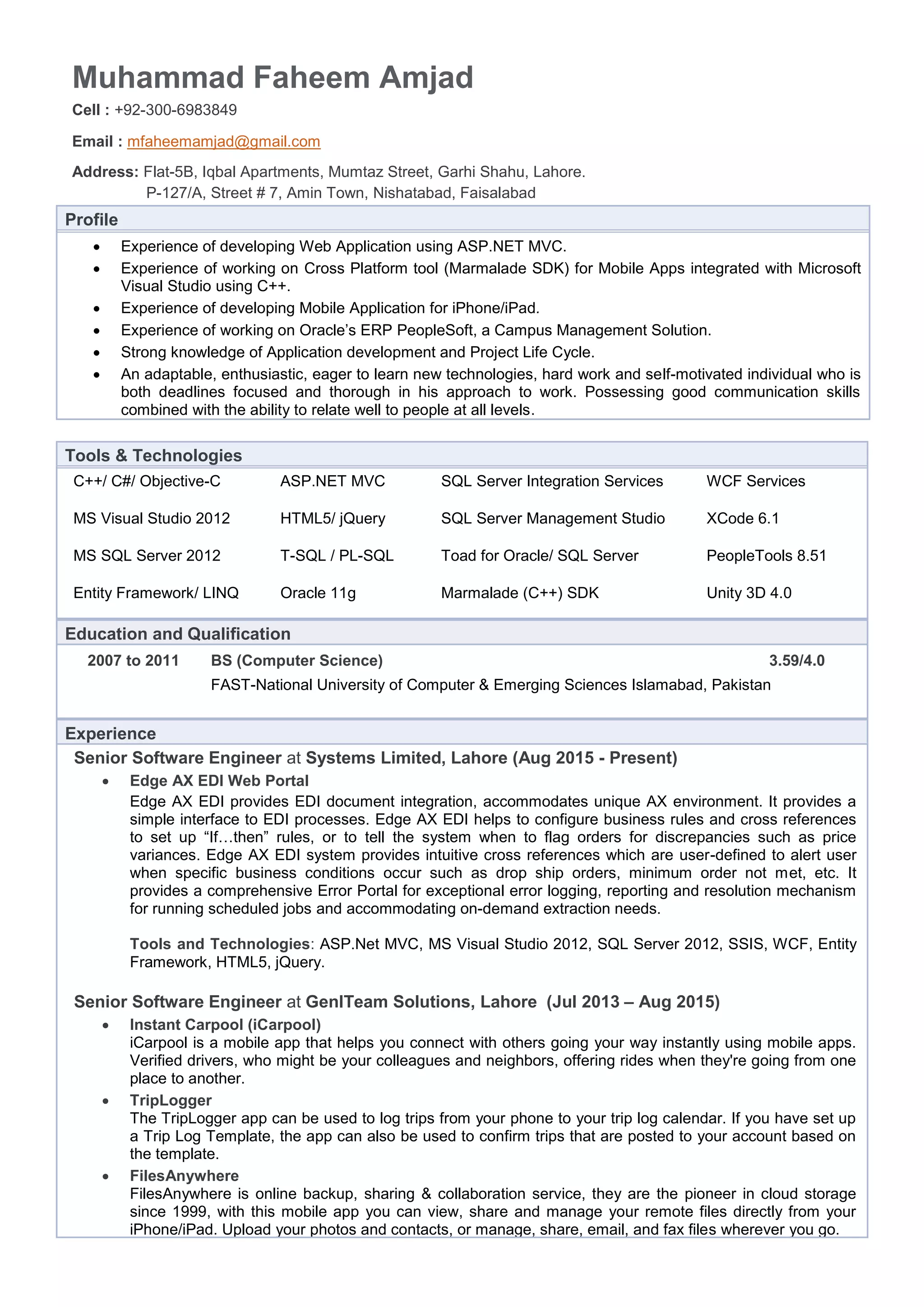 Muhammad Faheem Amjad Resume | PDF