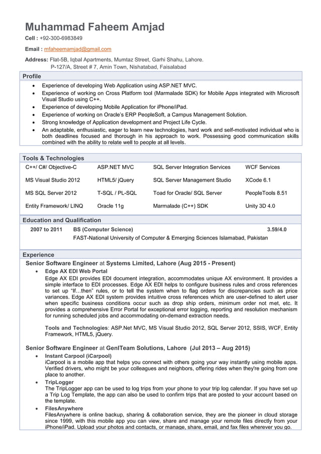 Muhammad Faheem Amjad Resume | PDF