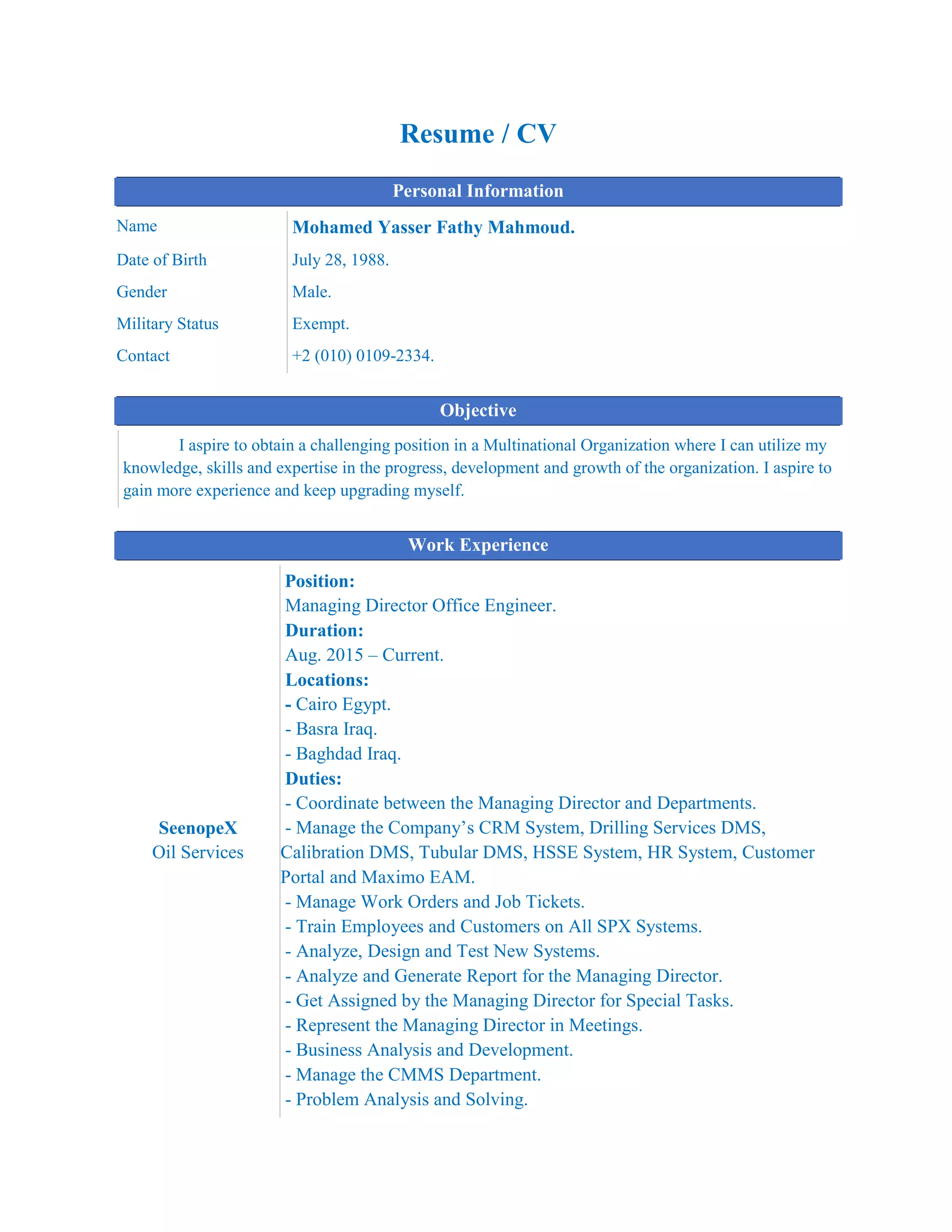 Mohamed Yasser Resume - 2016 | PDF
