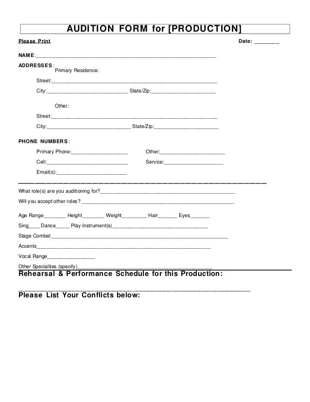 Audition Form Audition Form