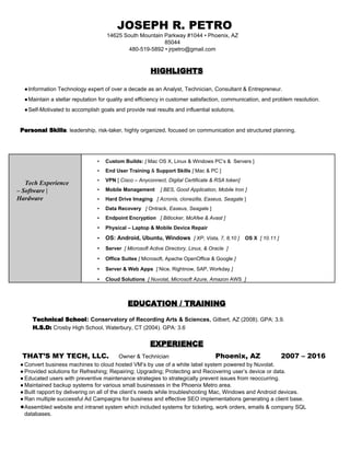 JosephRPetroResume2016Q4-2.docx | Operating Systems | Computer Software ...