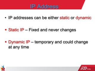 Basics about IP address, DNS and DHCP. | PPTX