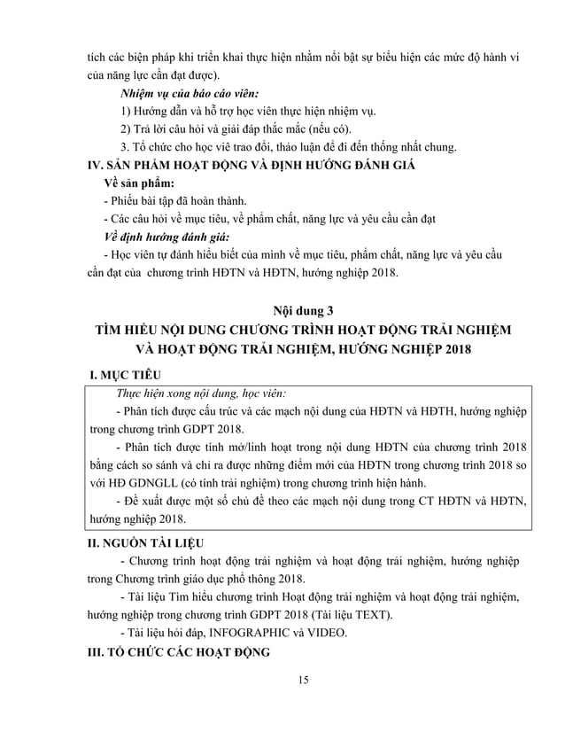 TÀI LIỆU TẬP HUẤN HƯỚNG DẪN THỰC HIỆN CHƯƠNG TRÌNH HOẠT ĐỘNG TRẢI NGHIỆM VÀ HOẠT ĐỘNG TRẢI ...