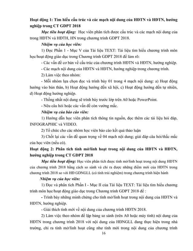 TÀI LIỆU TẬP HUẤN HƯỚNG DẪN THỰC HIỆN CHƯƠNG TRÌNH HOẠT ĐỘNG TRẢI NGHIỆM VÀ HOẠT ĐỘNG TRẢI ...