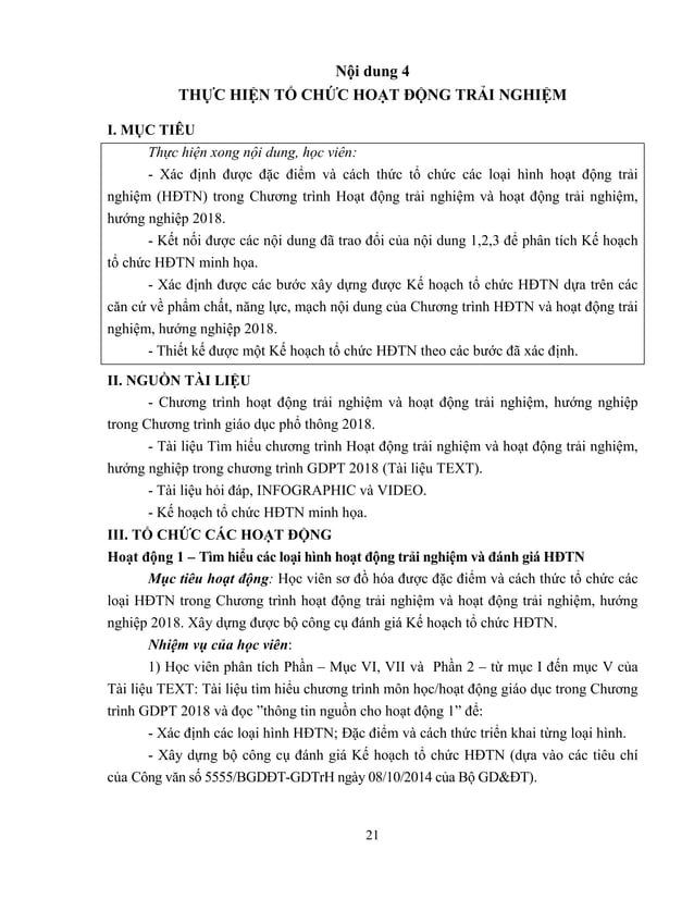 TÀI LIỆU TẬP HUẤN HƯỚNG DẪN THỰC HIỆN CHƯƠNG TRÌNH HOẠT ĐỘNG TRẢI NGHIỆM VÀ HOẠT ĐỘNG TRẢI ...