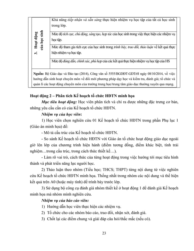 TÀI LIỆU TẬP HUẤN HƯỚNG DẪN THỰC HIỆN CHƯƠNG TRÌNH HOẠT ĐỘNG TRẢI NGHIỆM VÀ HOẠT ĐỘNG TRẢI ...
