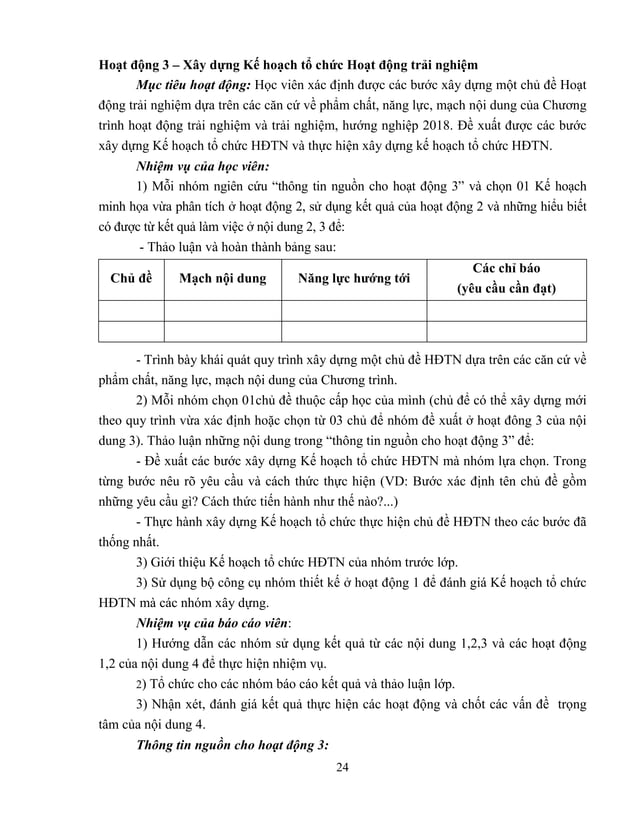 TÀI LIỆU TẬP HUẤN HƯỚNG DẪN THỰC HIỆN CHƯƠNG TRÌNH HOẠT ĐỘNG TRẢI NGHIỆM VÀ HOẠT ĐỘNG TRẢI ...