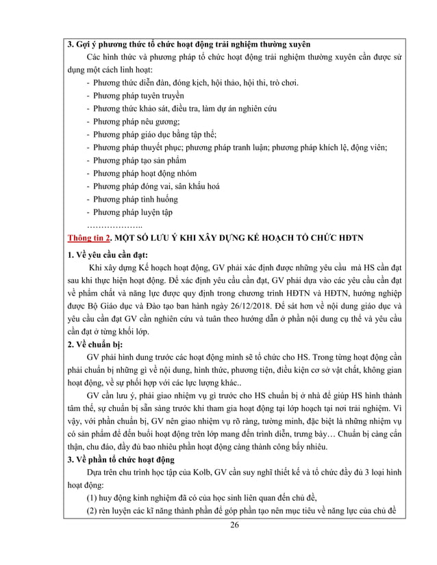 TÀI LIỆU TẬP HUẤN HƯỚNG DẪN THỰC HIỆN CHƯƠNG TRÌNH HOẠT ĐỘNG TRẢI NGHIỆM VÀ HOẠT ĐỘNG TRẢI ...