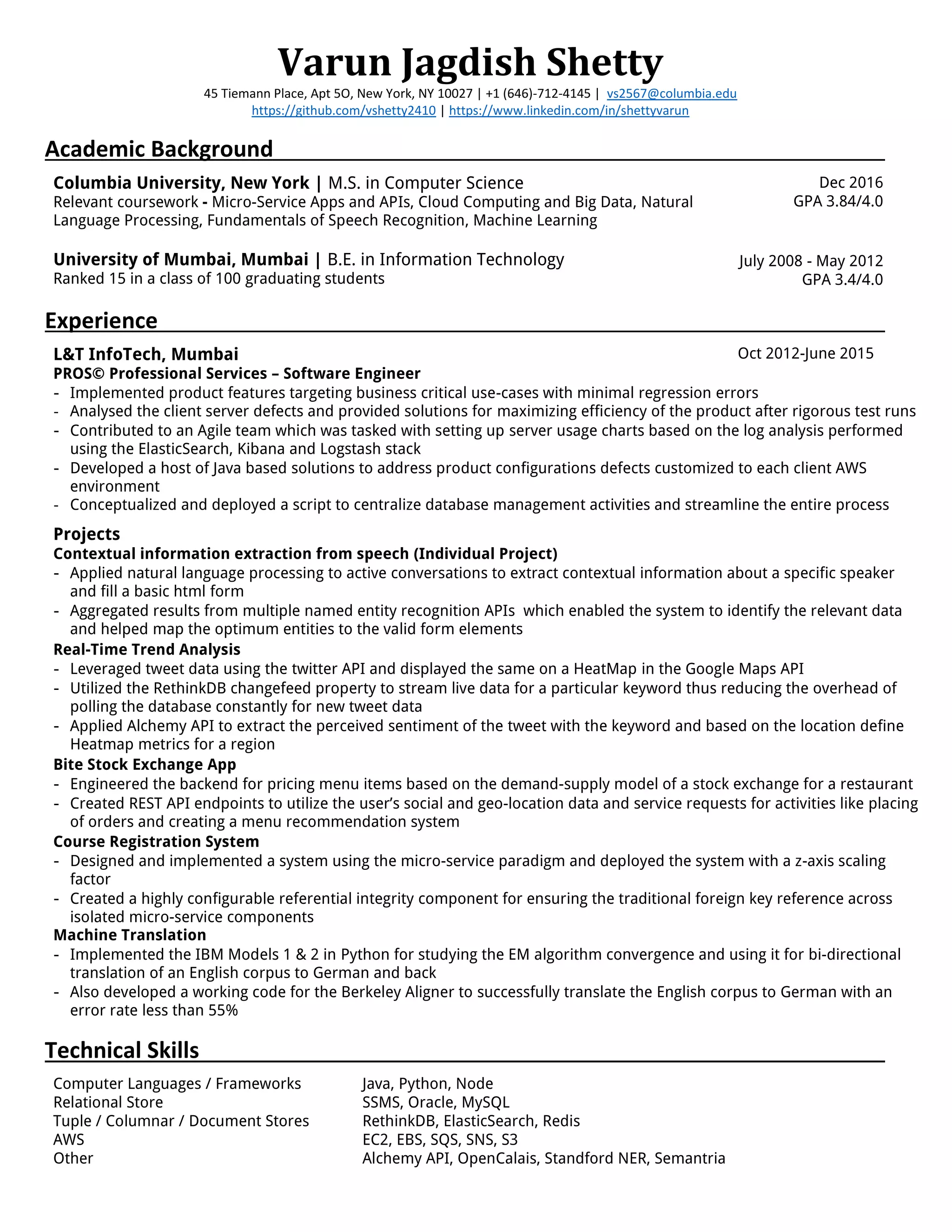 Resume_Varun Shetty_vs2567 | PDF
