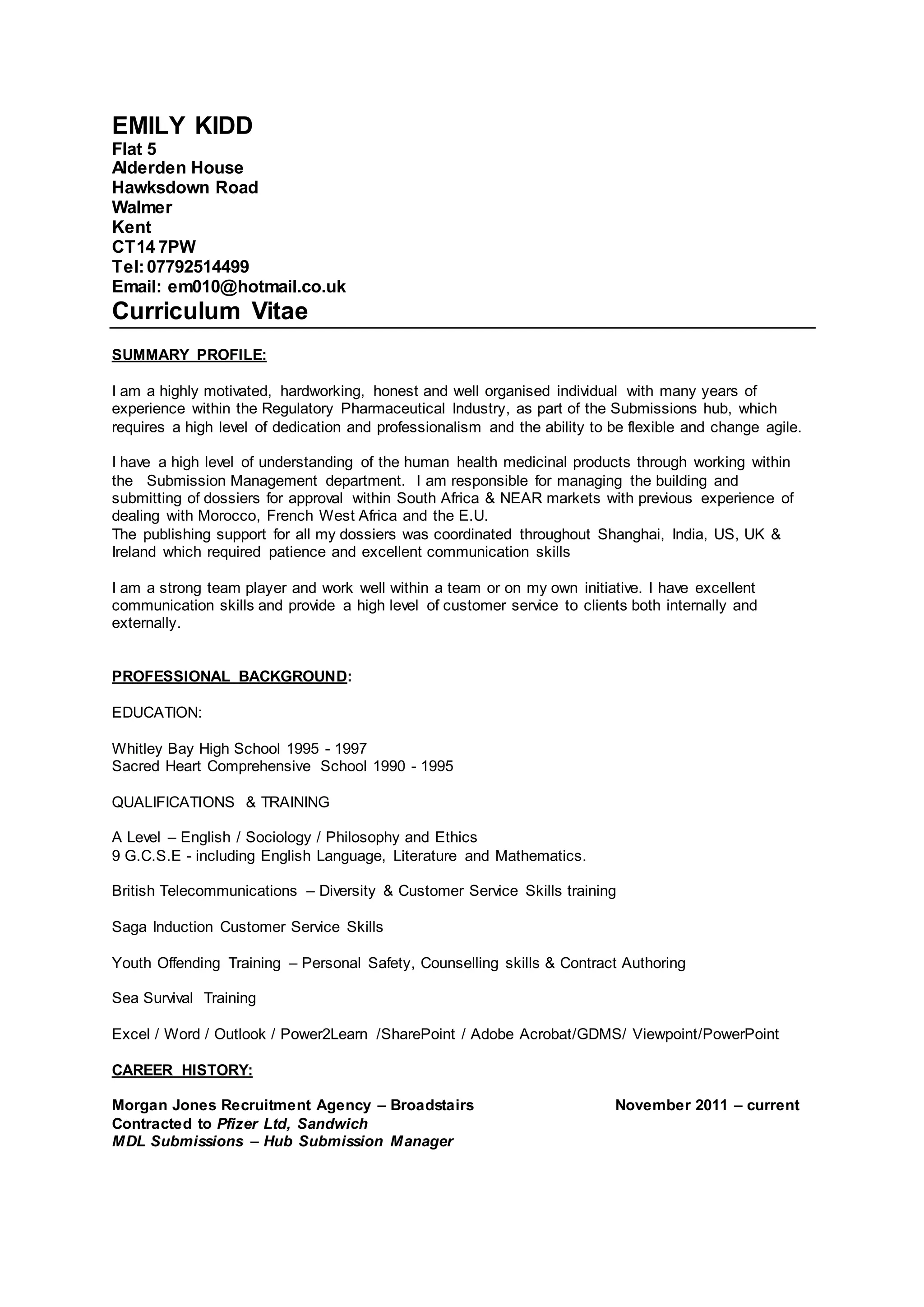 EMILY KIDD CV 2015 | PDF