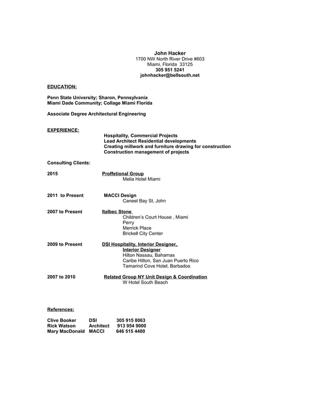 John Hacker Resume August 2015 | DOC