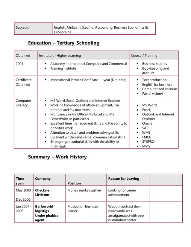 lerato mapea kgwedi resume shirley updated | PDF
