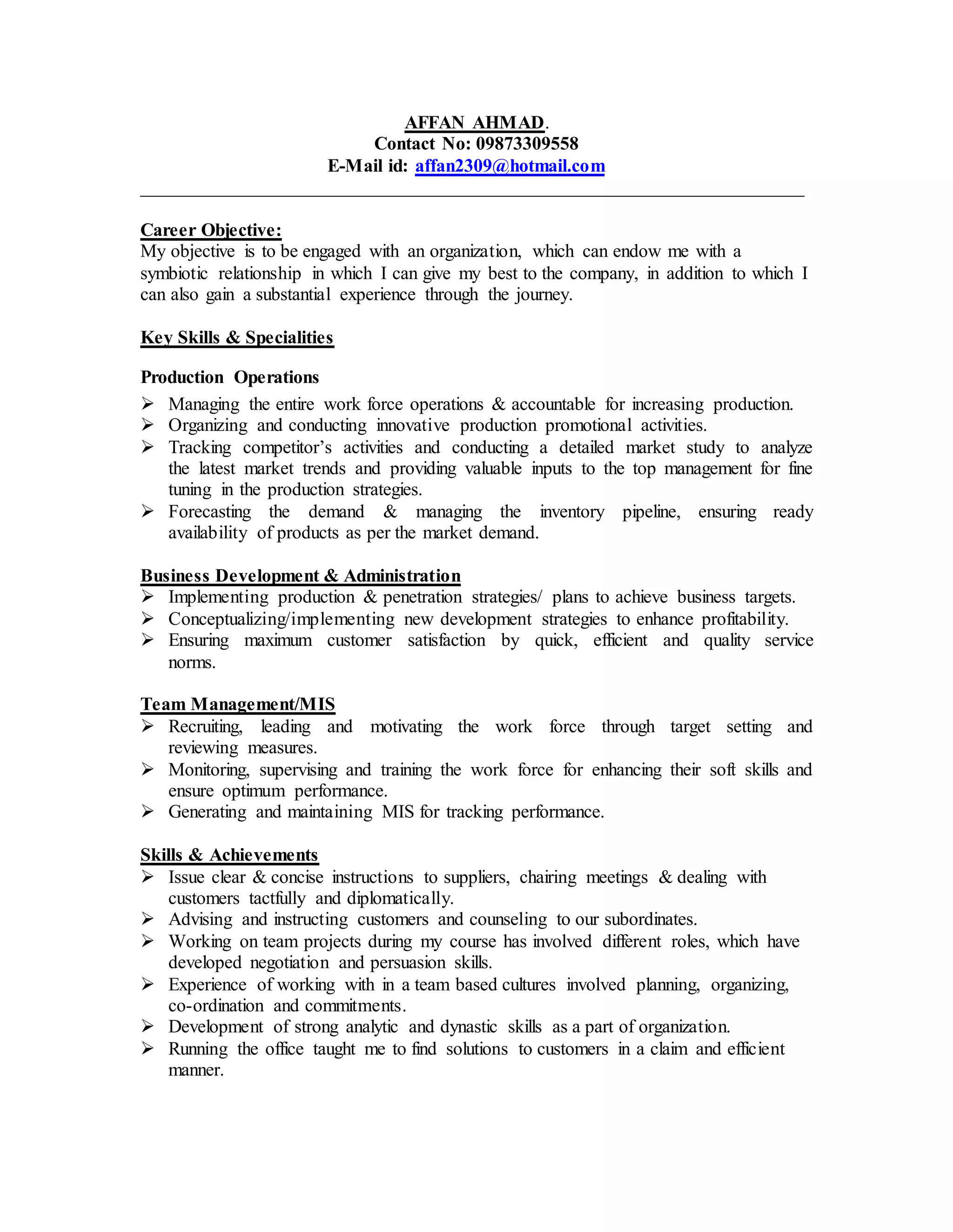AFFAN AHMAD Final Cv | DOCX