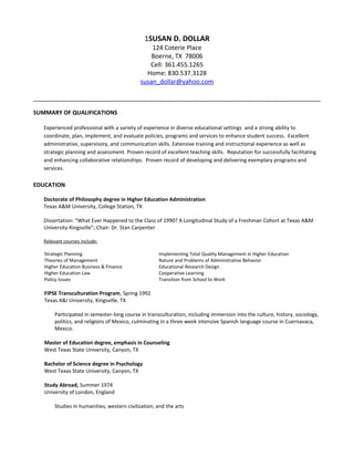 Susan Dollar Curriculum Vita October 2015 | DOC