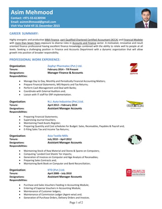 Asim Mehmood CV | PDF