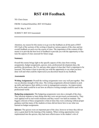 Writing Assignment 10 Feedback Memo | PDF