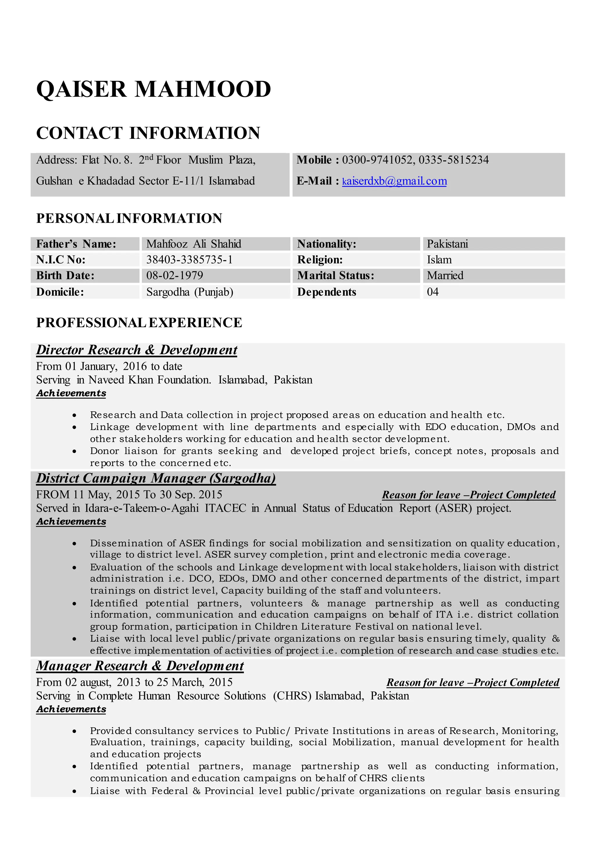 Qaiser Cover Letter & Resume1 | DOCX
