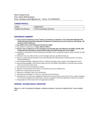 Sanjay_Resume_exp_AEM | DOC | Web Development | Internet