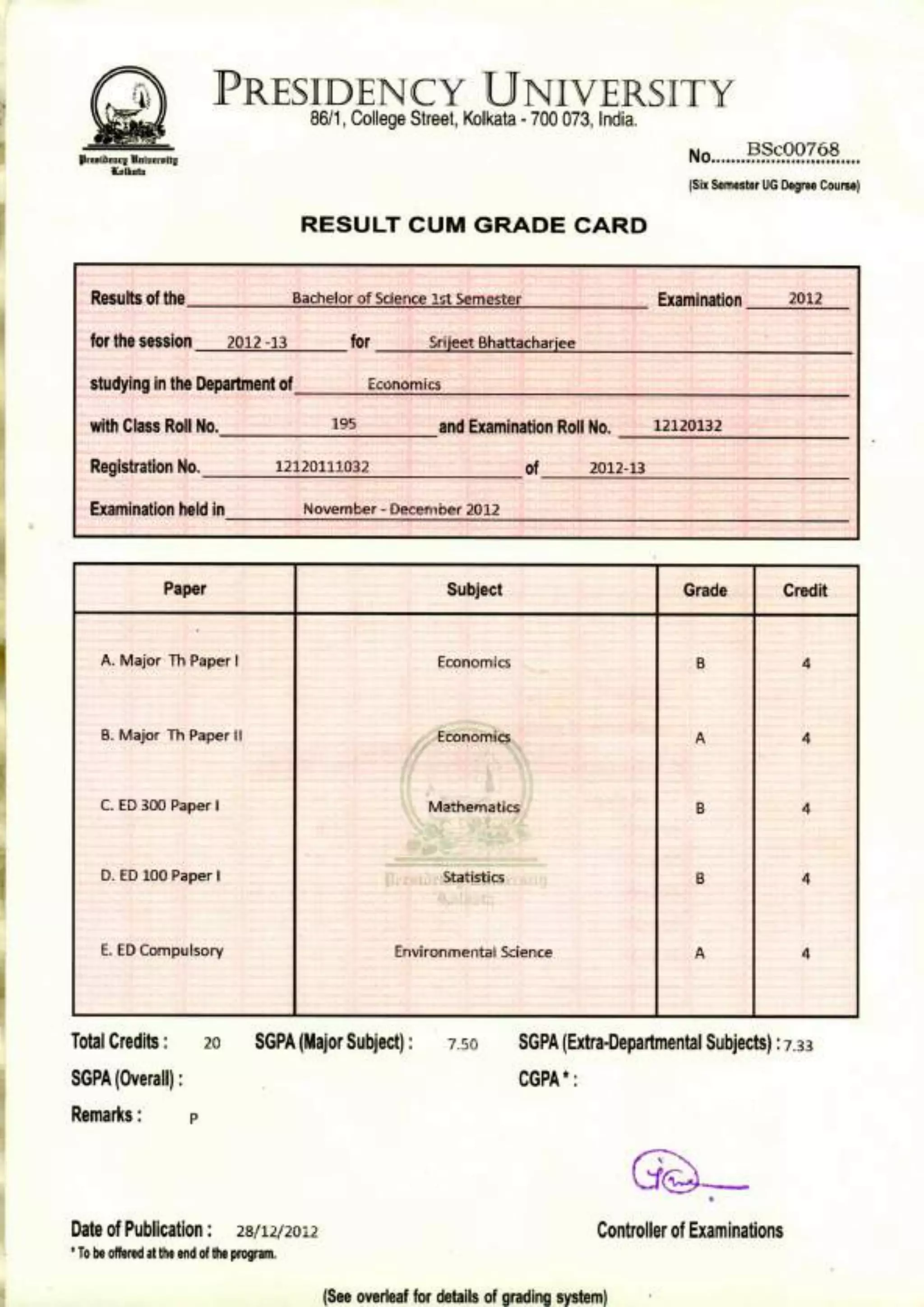 Graduation Marksheets | PDF