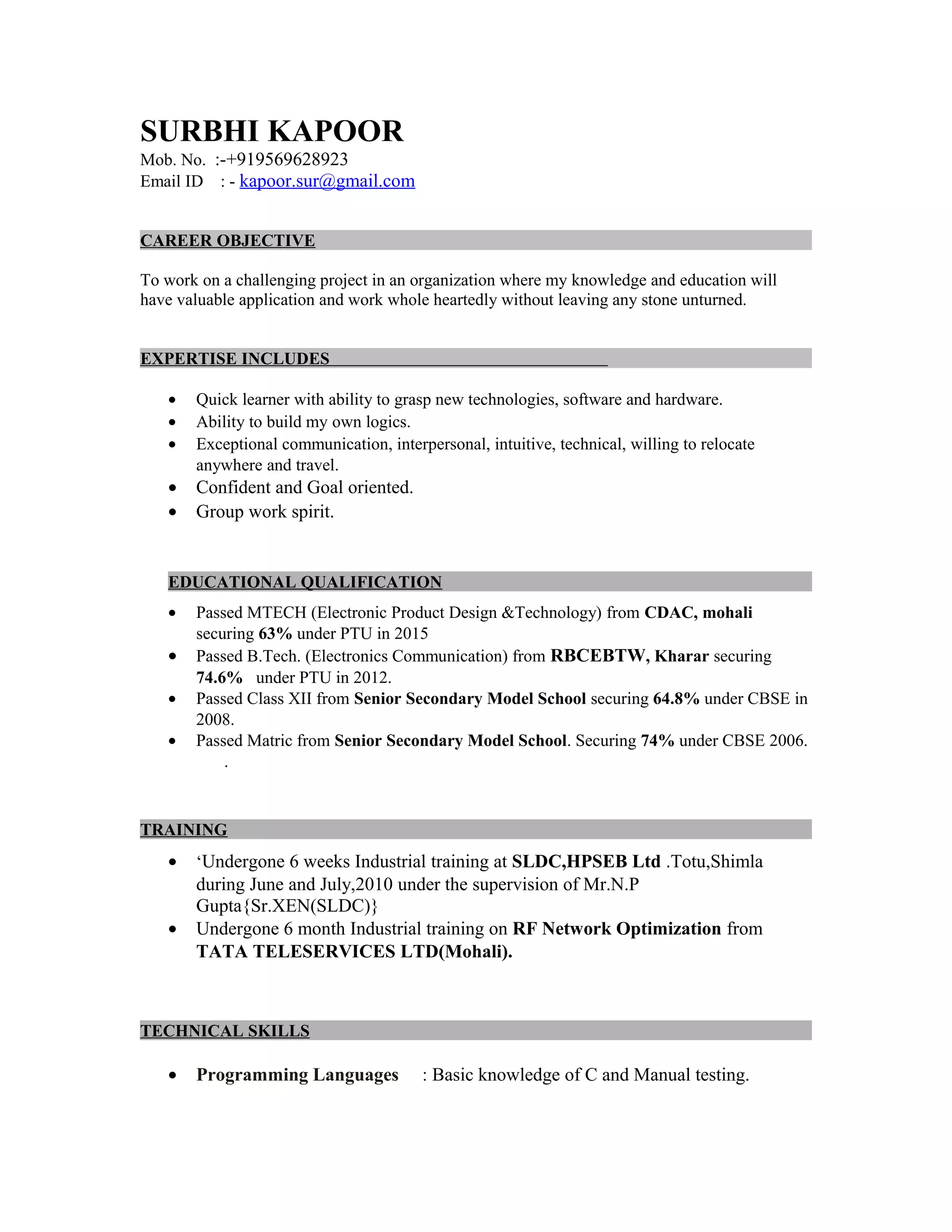 surbhi resume | PDF