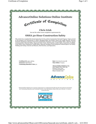 30 Hour OSHA Certificate | PDF