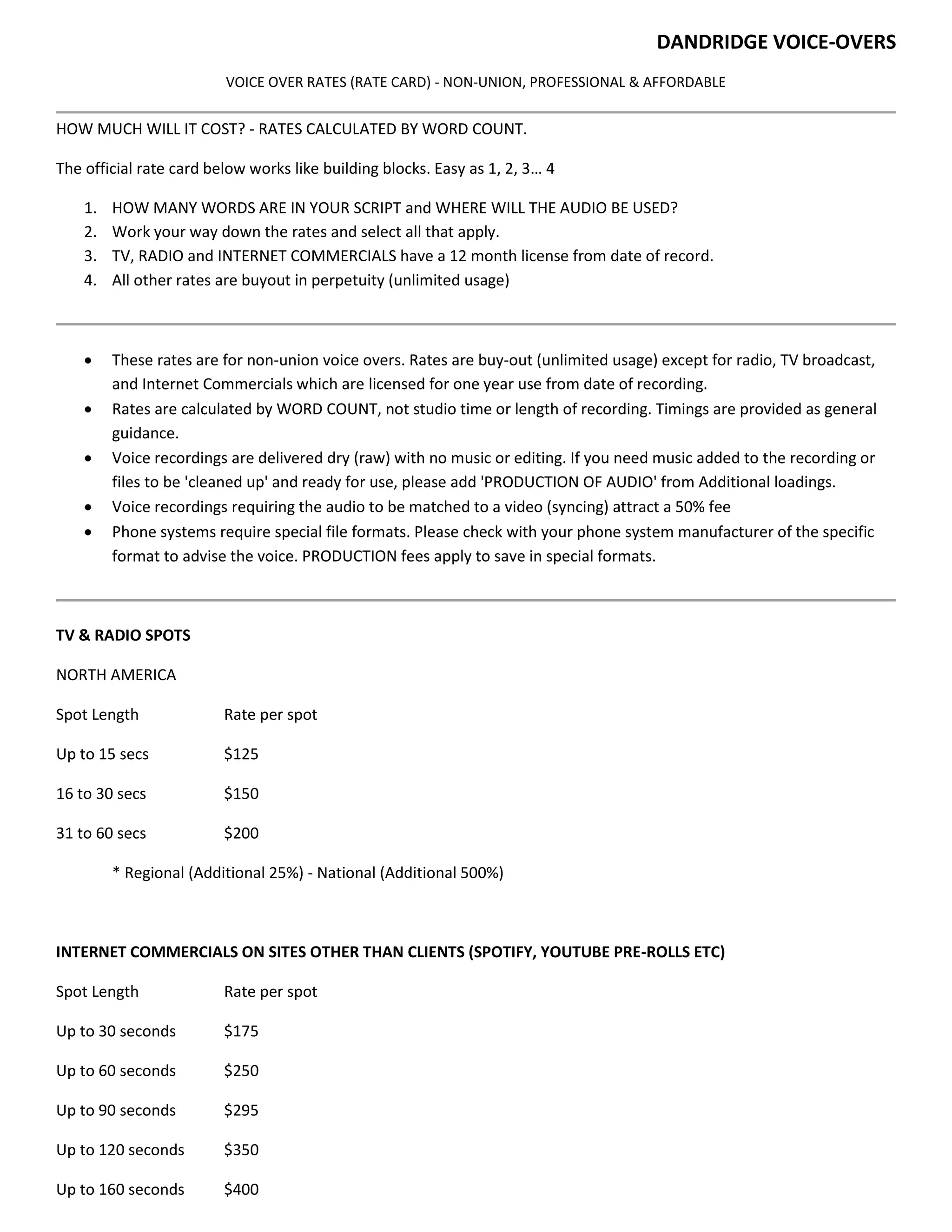 Dandridge Voice Over Rates | PDF