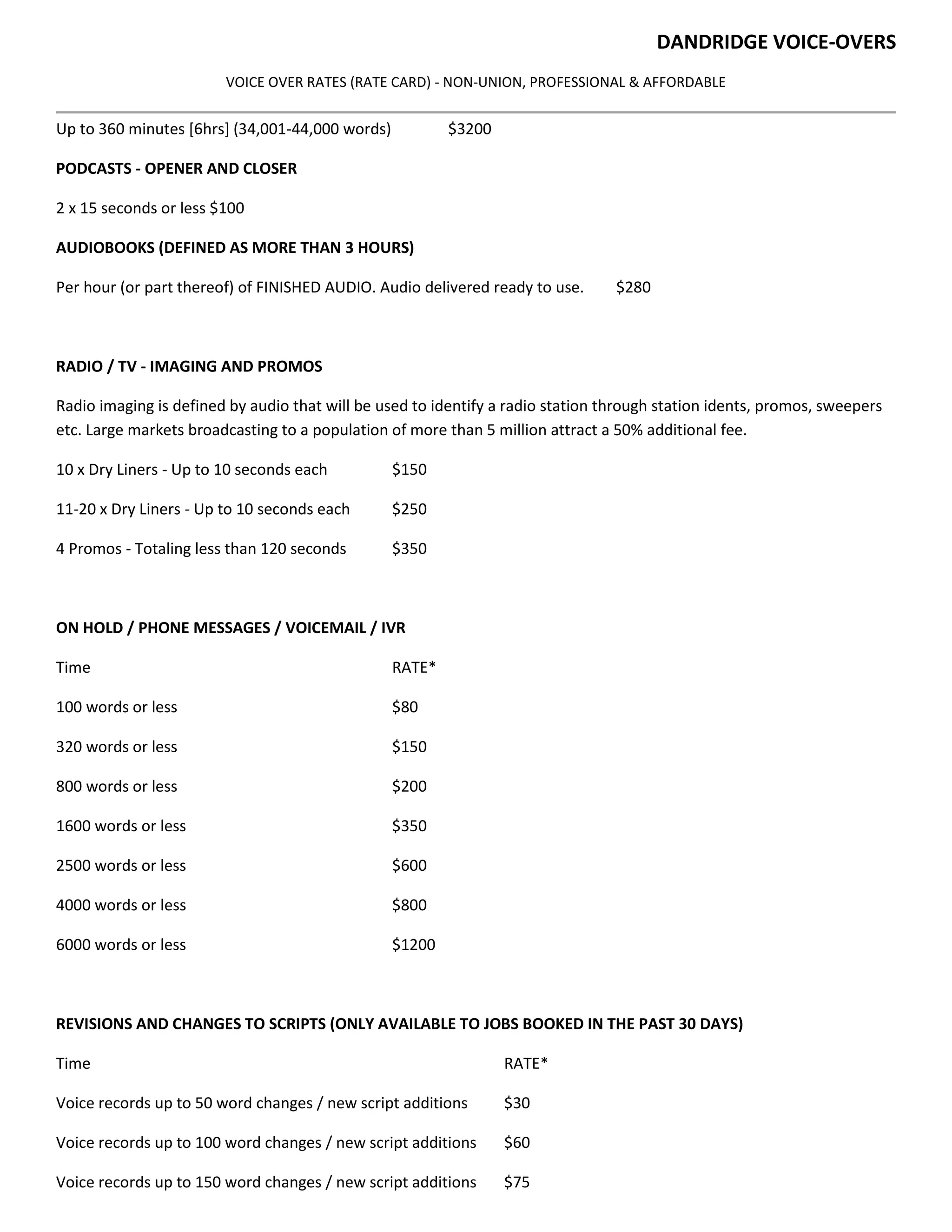 Dandridge Voice Over Rates | PDF