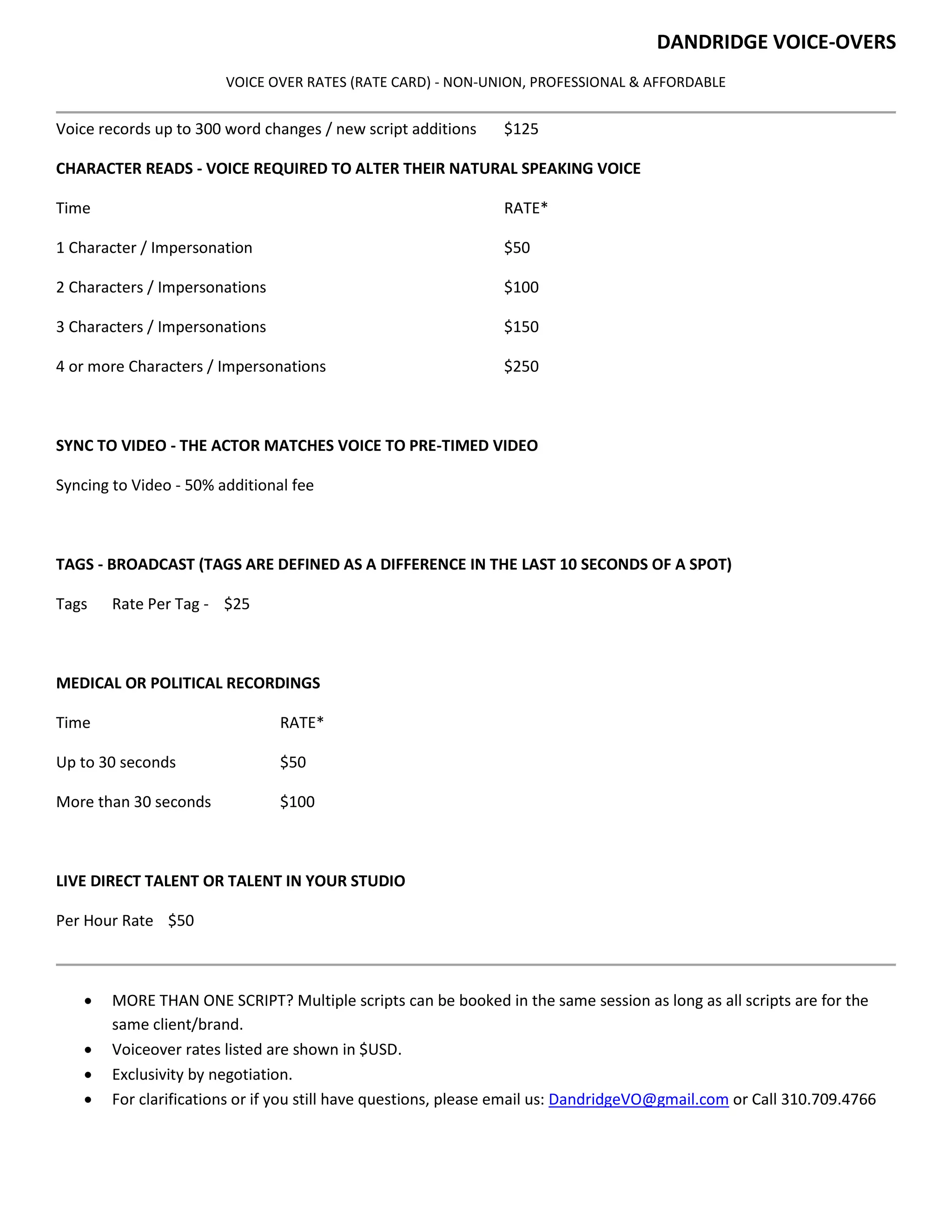 Dandridge Voice Over Rates | PDF