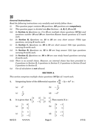 Class 12 mathematics pre board sample paper 2023-24 | PDF
