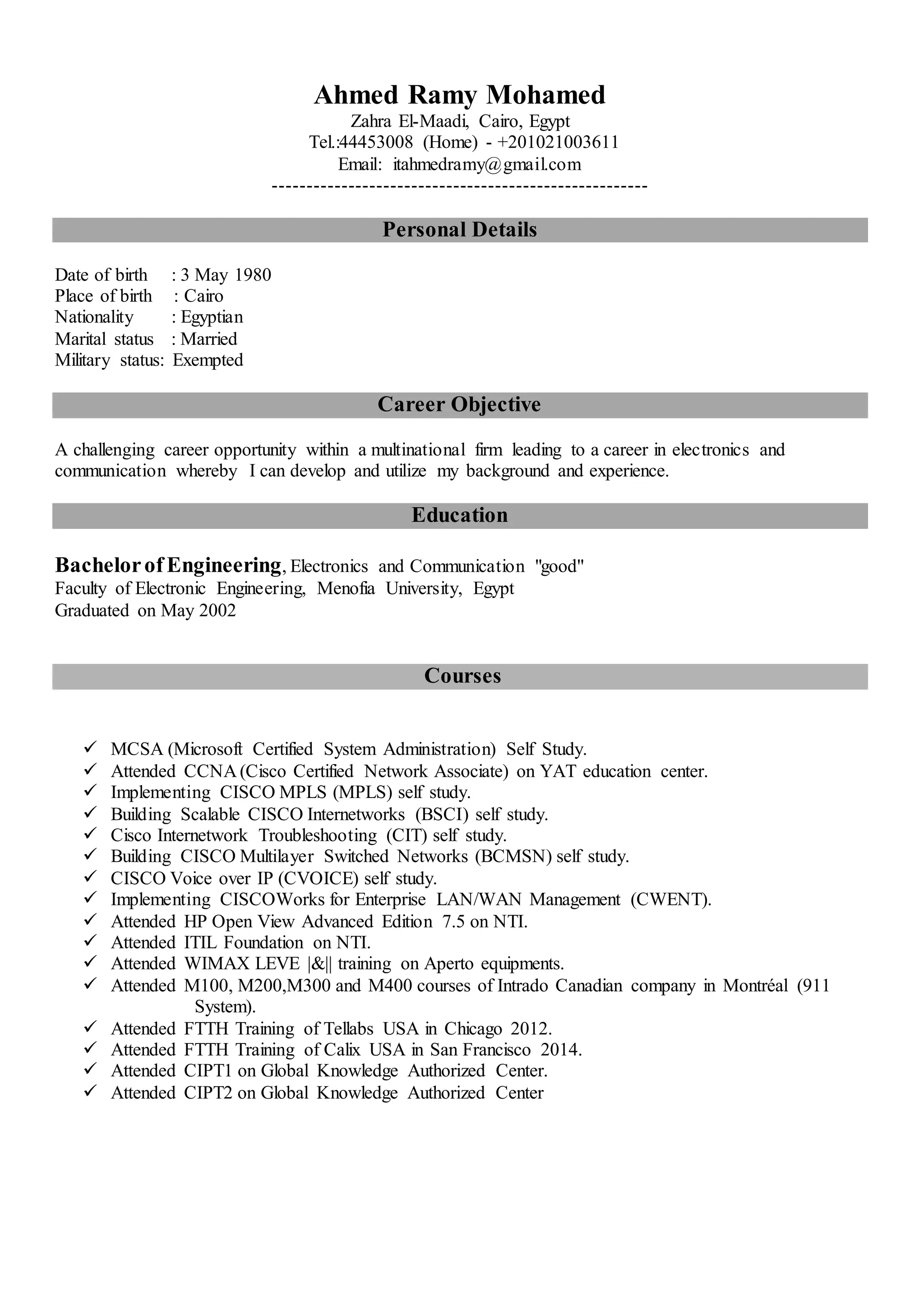 Ahmed Ramy CV v2 | DOCX | Computer Networking | Computing