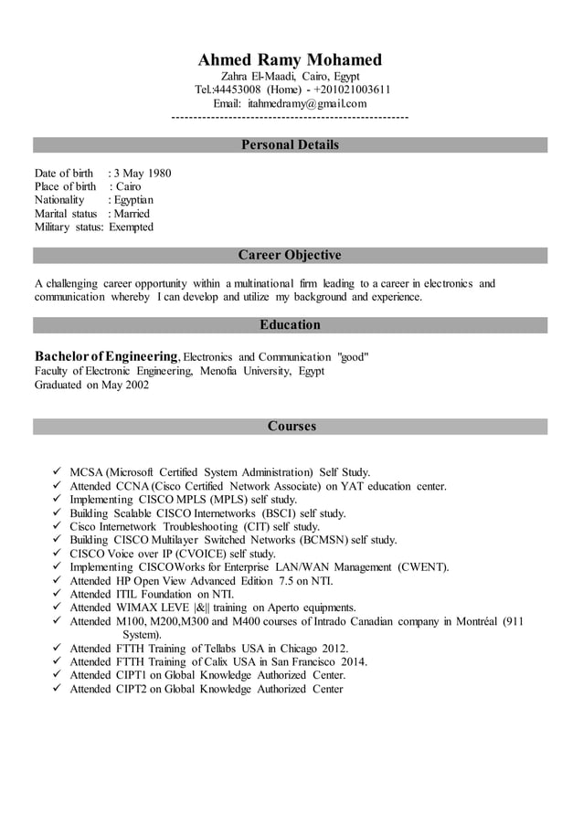 Ahmed Ramy CV v2 | DOCX | Computer Networking | Computing