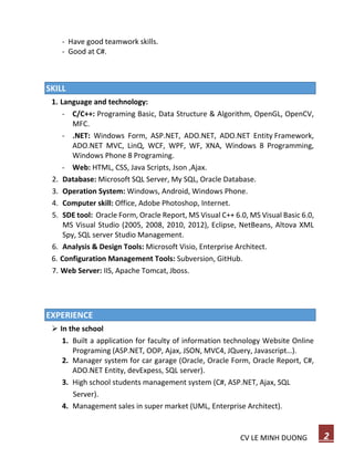 CV_LeMinhDuong | PDF | Programming Languages | Computing