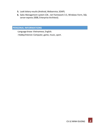 CV_LeMinhDuong | PDF | Programming Languages | Computing