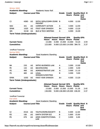 Academic Transcript Western Oregon University | PDF