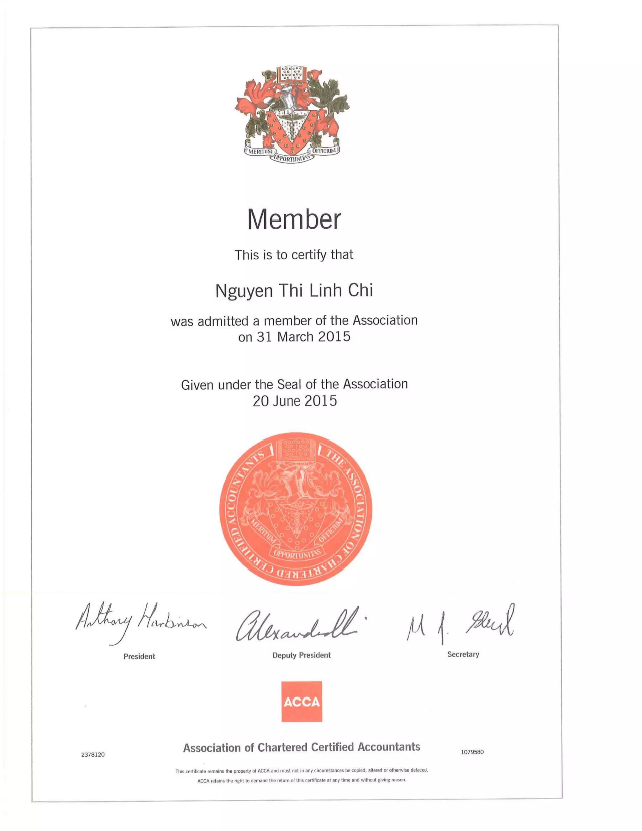 Nguyen THi Linh Chi -ACCA certification | PDF