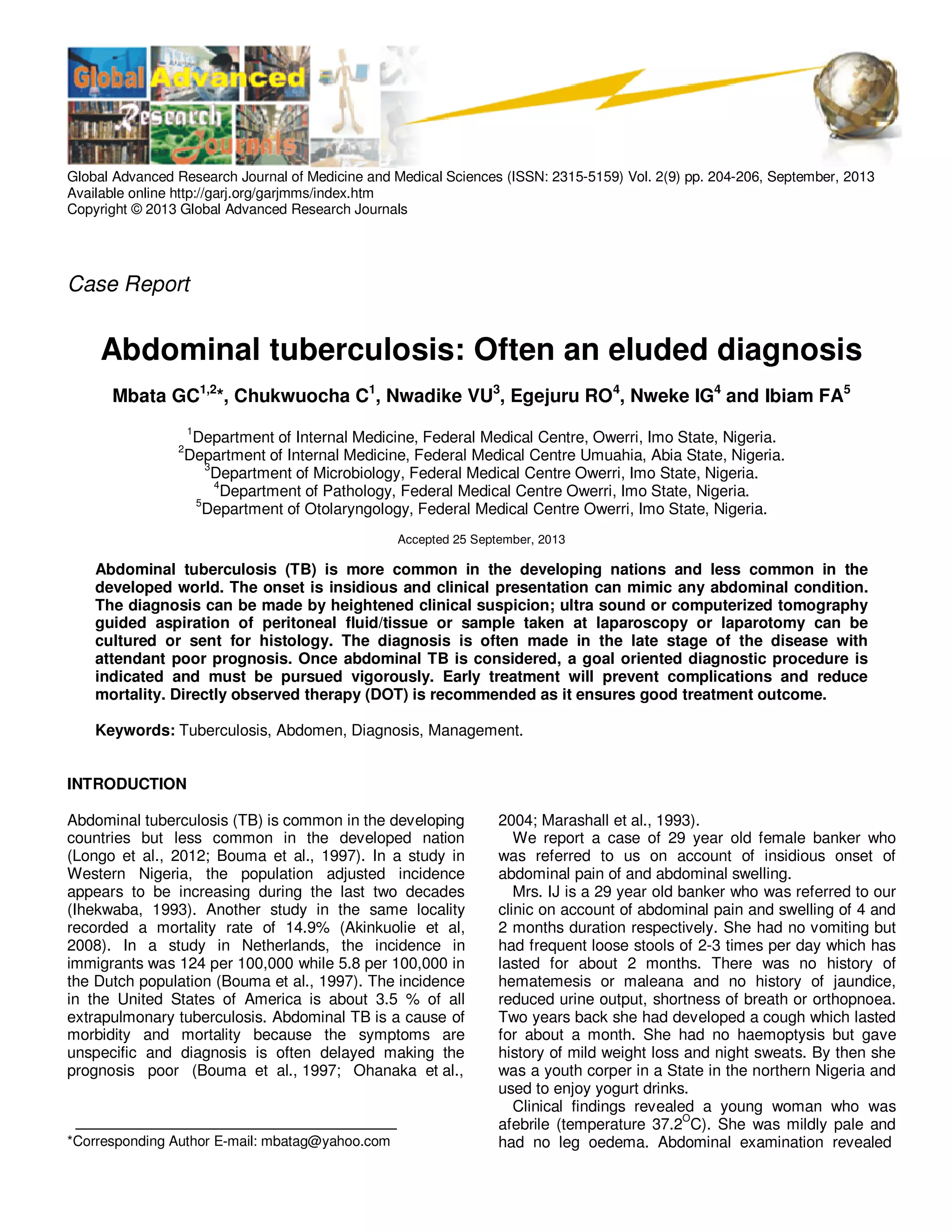 Abdominal tuberculosis Often an eluded diagnosis | PDF