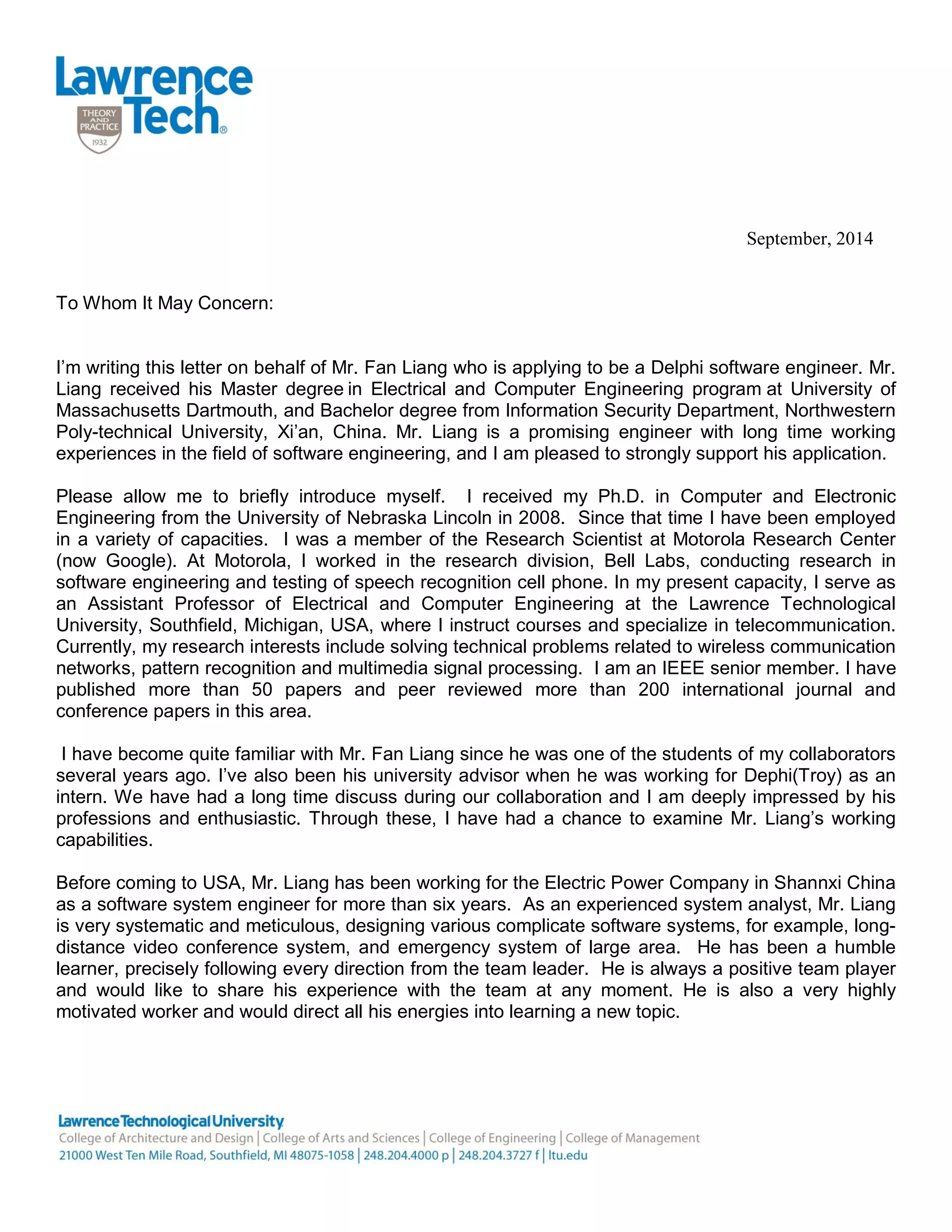 Rec Letter by Kun Hua 2014 | PDF