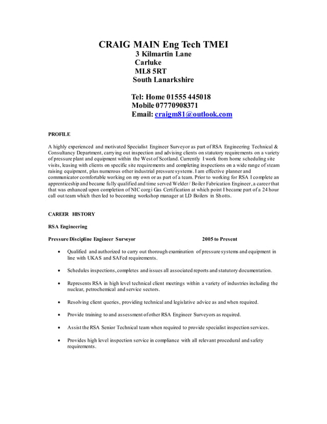 Craig Main CV | DOCX | Technology & Computing