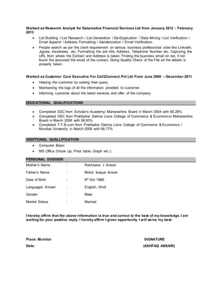 ASHFAQ ANSARI biodata | DOCX